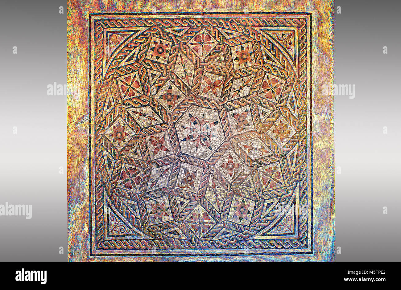 Roman geometric floor mosaic with roses and flowers, from the Pietra ...