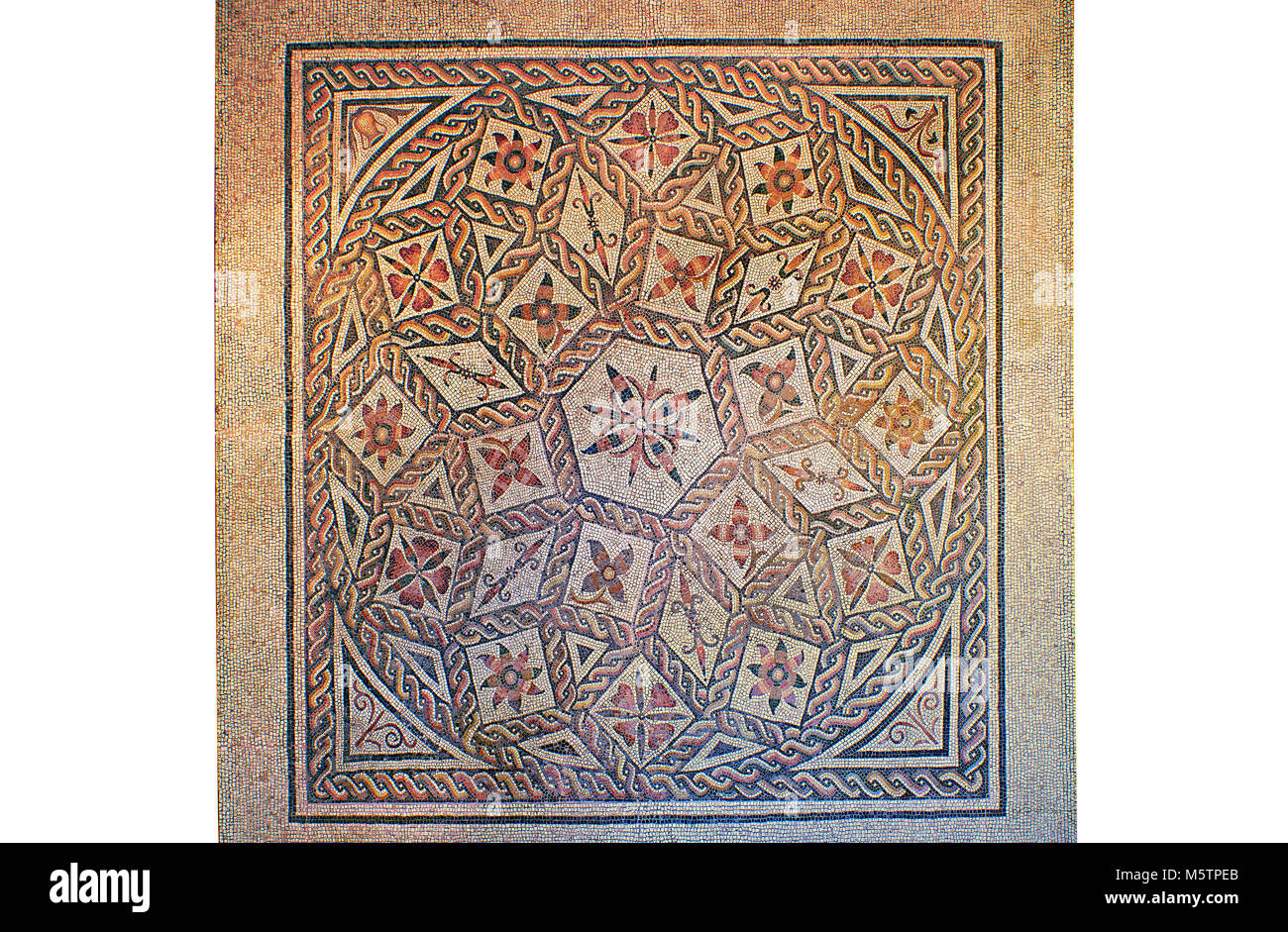 Roman geometric floor mosaic with roses and flowers, from the Pietra ...