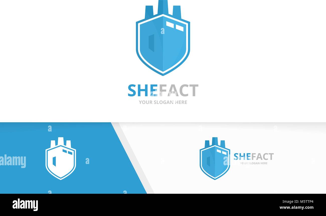 Vector factory and shield logo combination. Industry and security ...