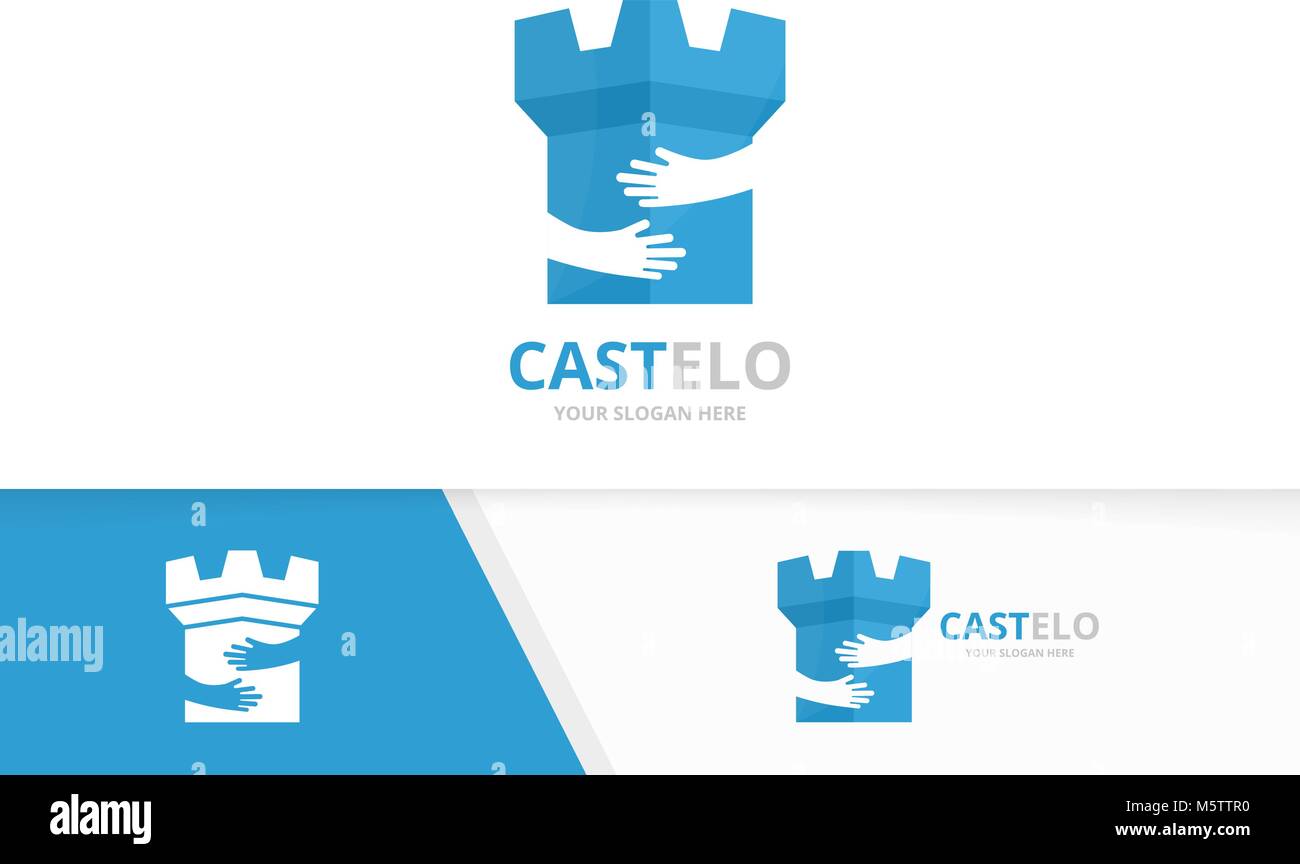 Vector castle and hands logo combination. Tower and embrace symbol or ...