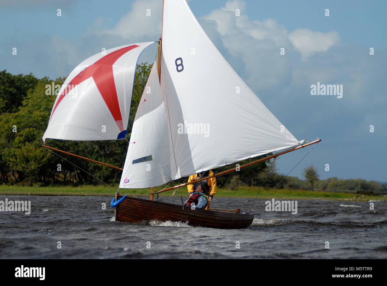 A traditional Water Wag dinghy races down Lough Ree during the Irish ...