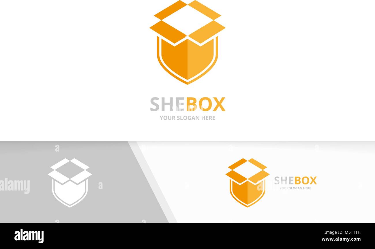 Vector box and shield logo combination. Package and security symbol or ...