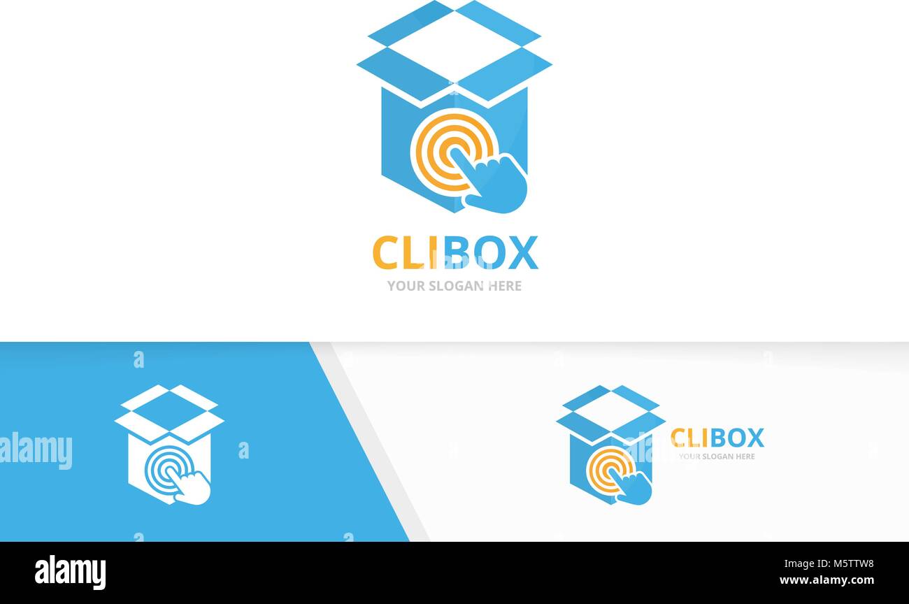 Vector box and click logo combination. Package and cursor symbol or ...