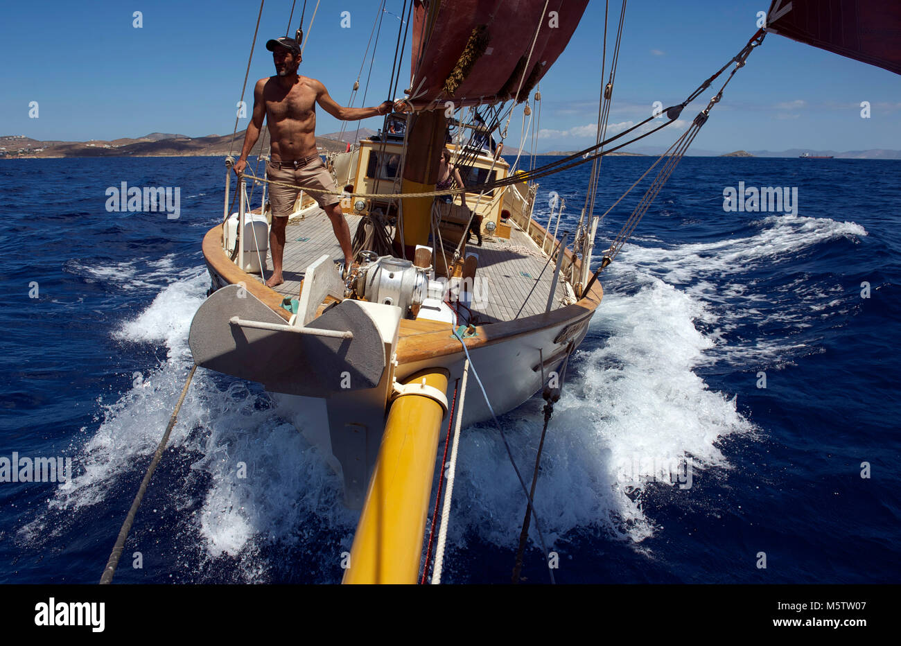 On board the replica Greek sponge fishing boat Athena sailing from ...