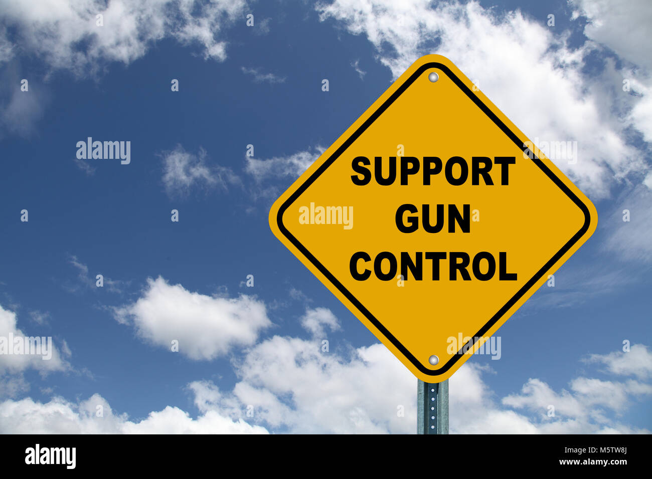 Support Gun Control road sign against blue cloudy sky Stock Photo - Alamy