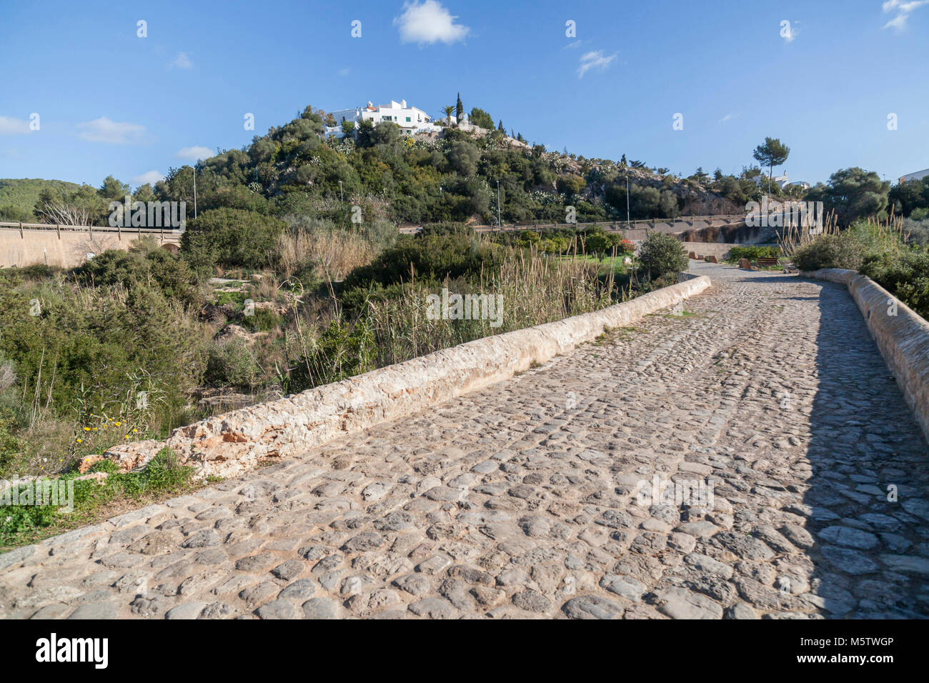 Ancient bridge landscape puig de missa hill.Santa Eularia des Riu ...