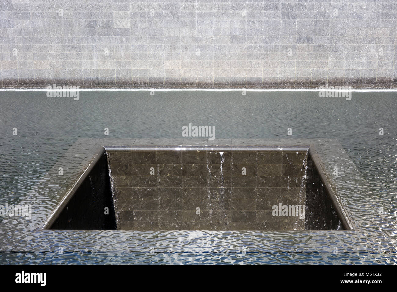 Detail of the memorial waterfalls in World trade center site, New York ...