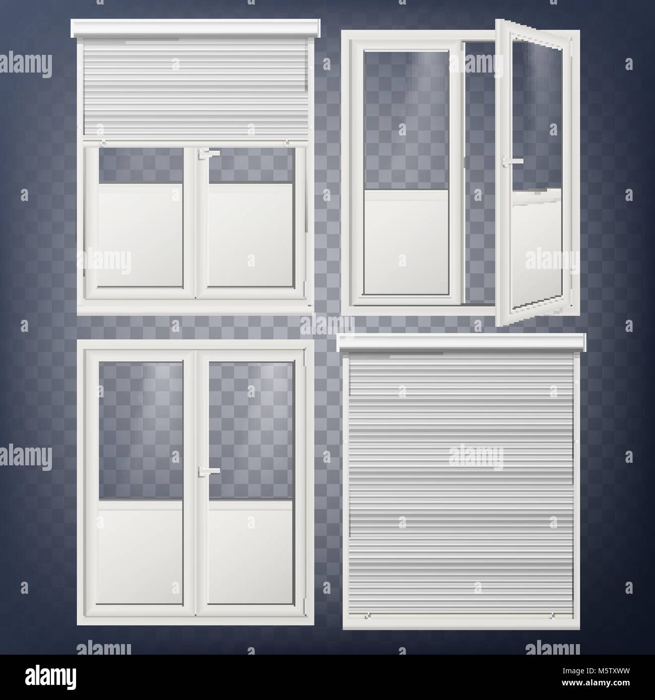 Plastic Door Vector. Modern White Roller Shutter. Opened And Closed ...