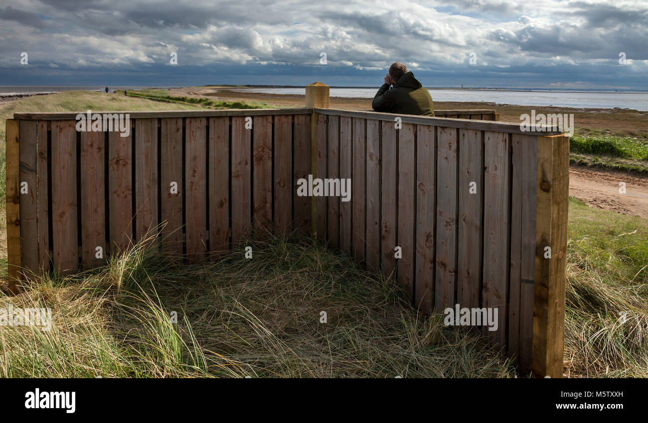 Birder at Spurn carrying out visible migration monitoring Stock Photo ...