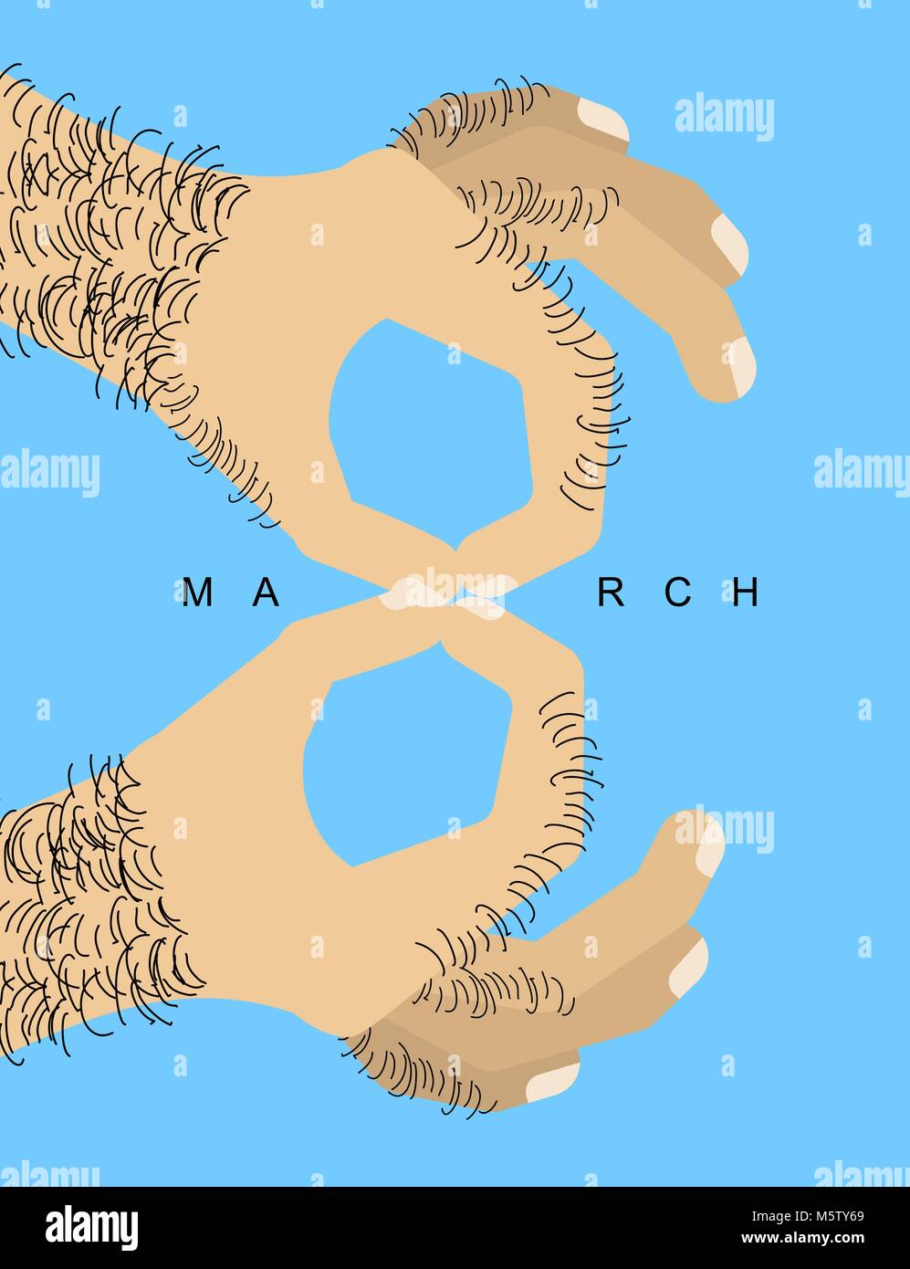 March 8. Male hand with finger symbol figure eight. Sign International ...