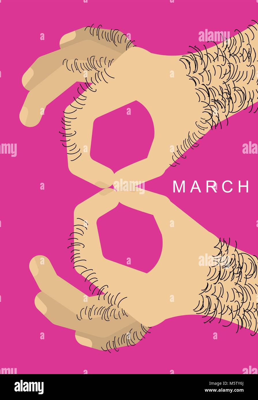 March 8. Male hand with finger symbol figure eight. Sign International ...
