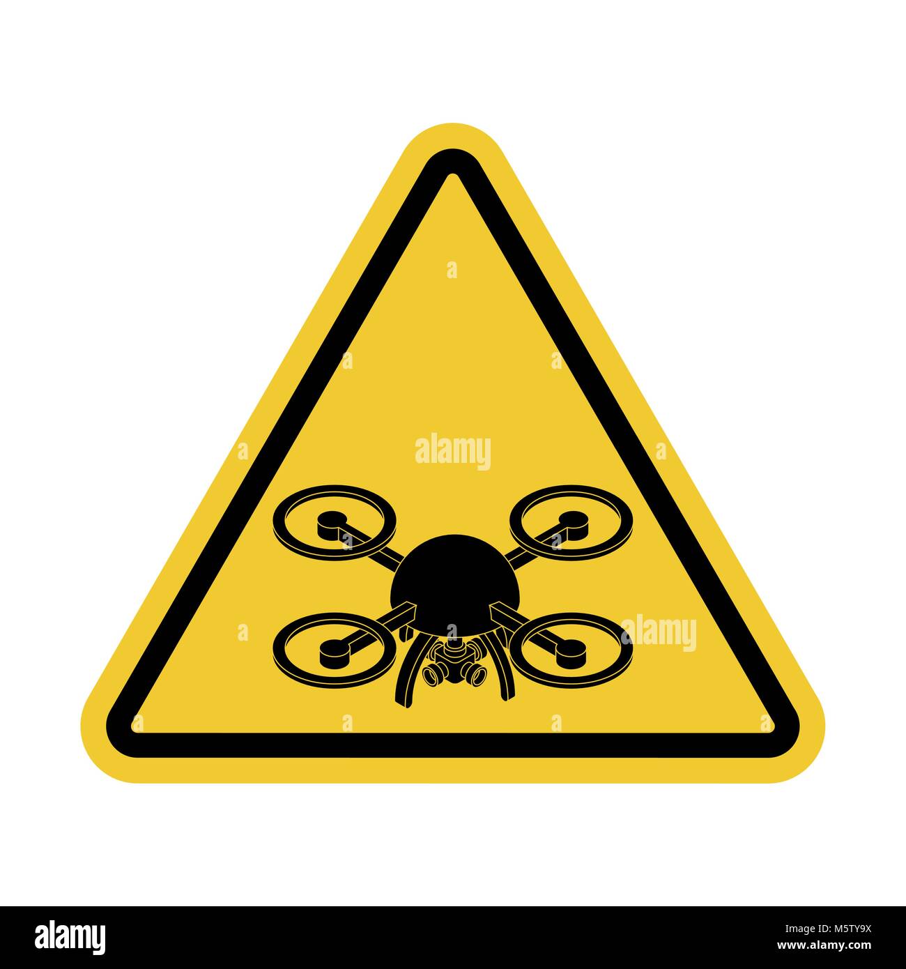 Attention quadrocopter. Danger of aerial photography. Yellow road sign ...