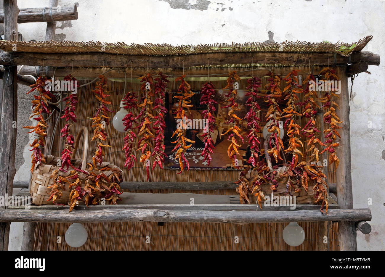 A display of chilli peppers at a market stall in Sorrento, Italy Stock ...