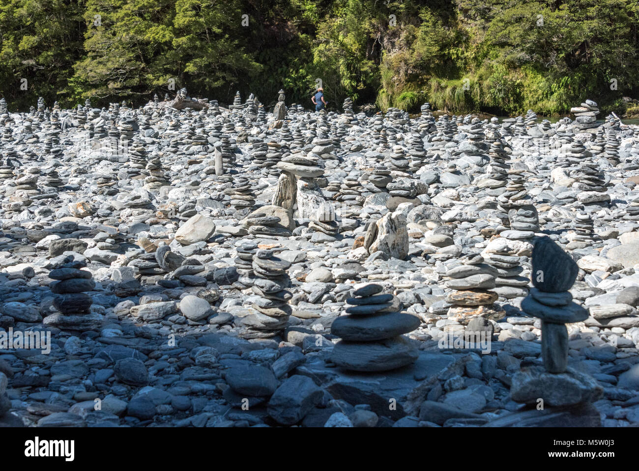 Piles of Rocks, Fantail Falls, South Island, New Zealand Stock Photo ...