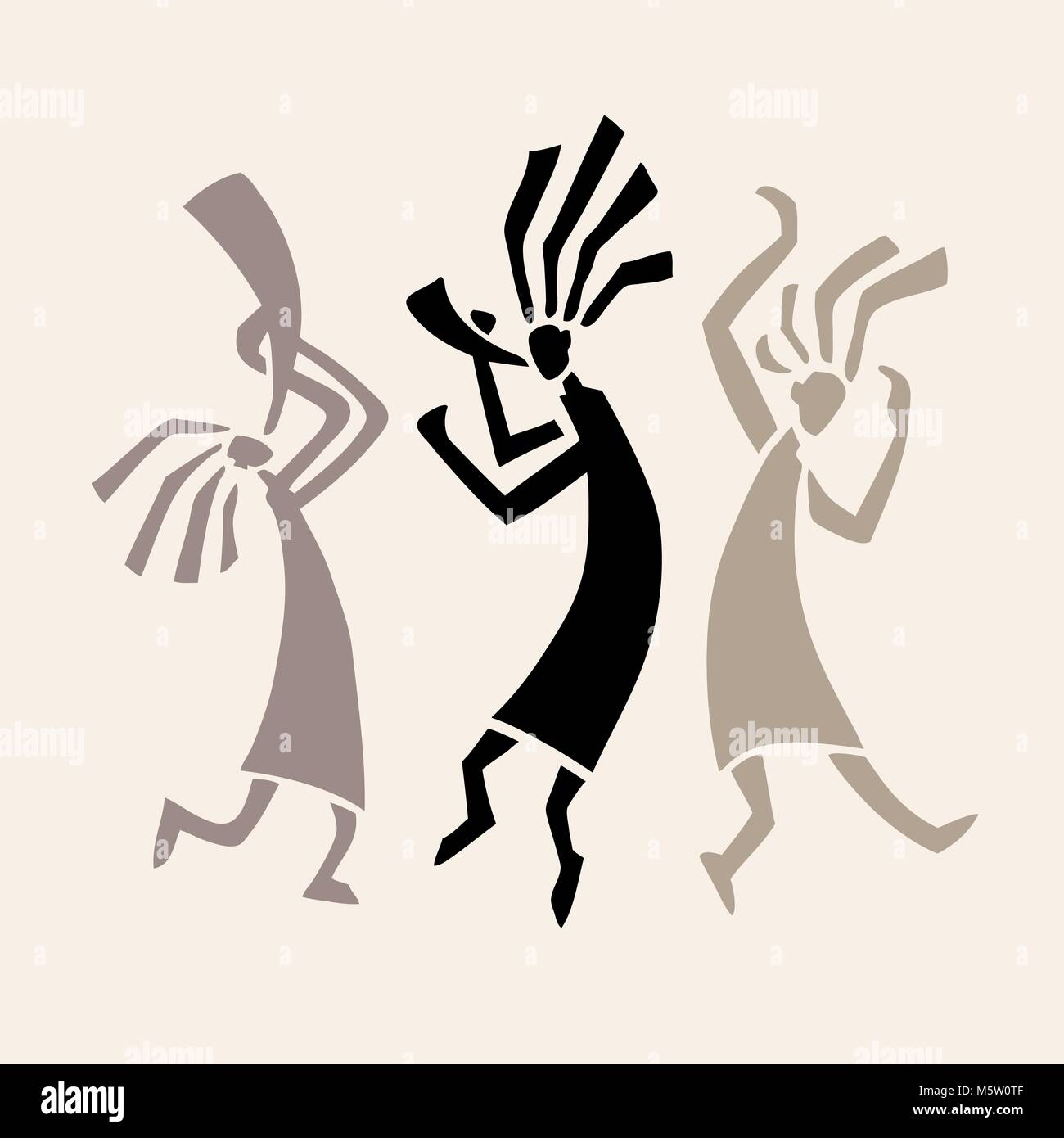 Stylized musicians Dancing figures. Primitive art. Vector illustration ...