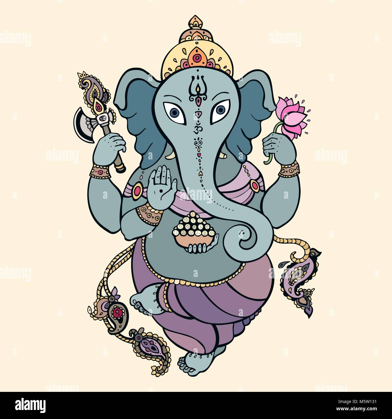 Hindu God Ganesha. Ganapati. Vector hand drawn illustration. Meditation ...