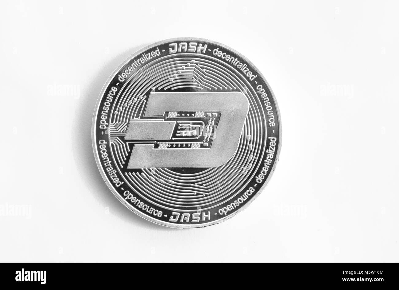 On a white background is isolated silver coin of a digital crypto ...