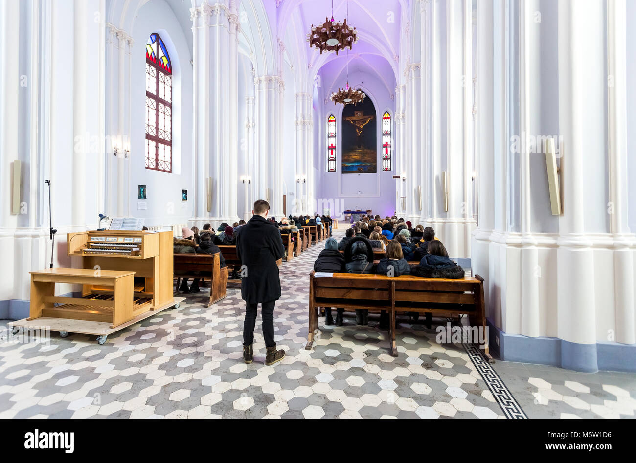Samara, Russia - February 25, 2018: Interior of Roman Catholic parish ...