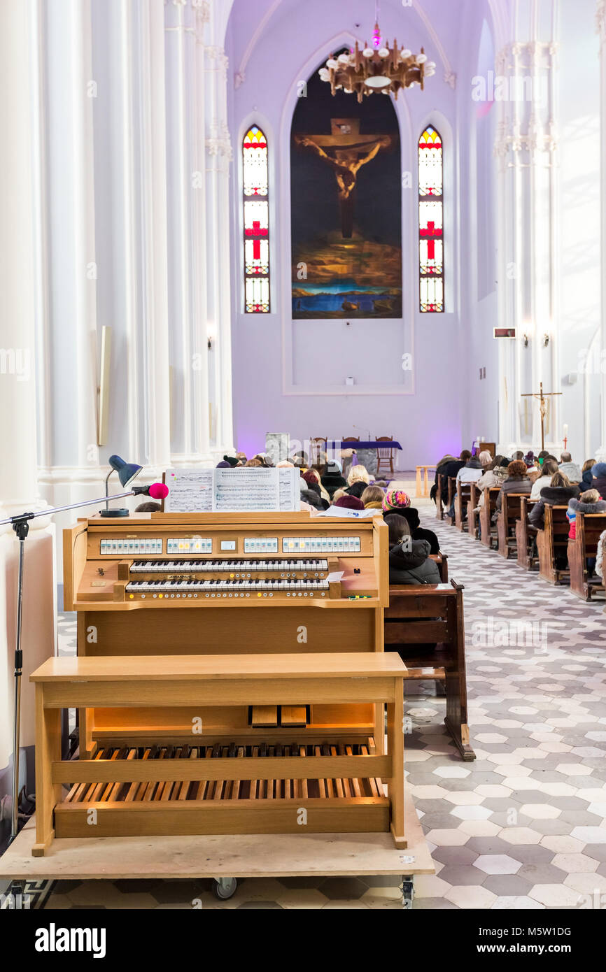 Samara, Russia - February 25, 2018: Interior of Roman Catholic parish ...