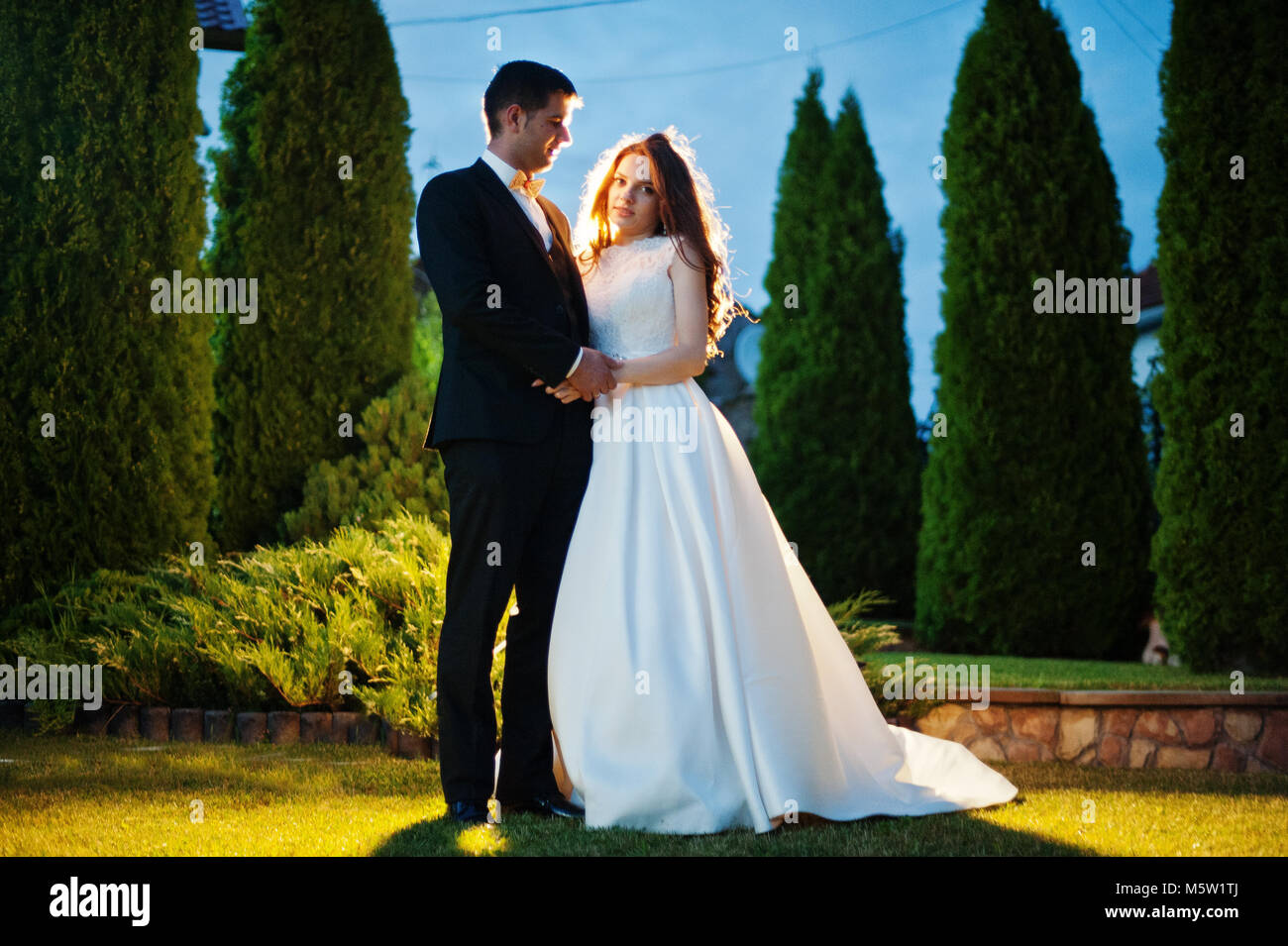 Wedding couple hugs at evening in love Stock Photo - Alamy