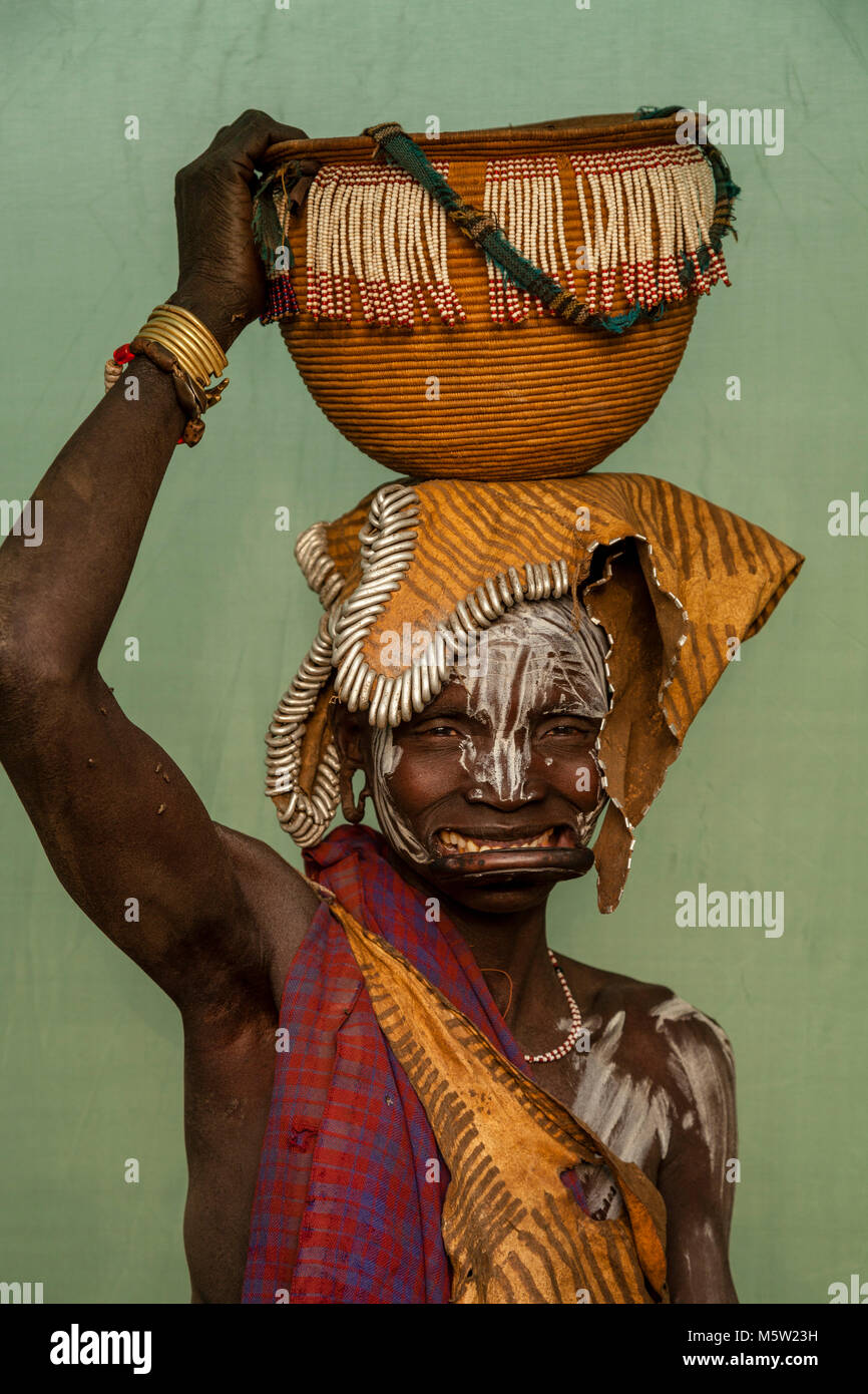 A Portrait Of A Mursi Woman With A Lip Plate, Mursi Village, Omo Valley ...