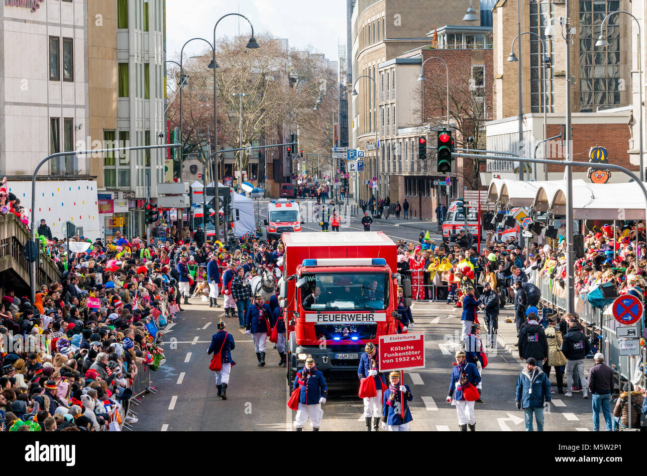 COLOGNE, GERMANY - FEBRUARY 12, 2018: people at the Carnival parade on ...