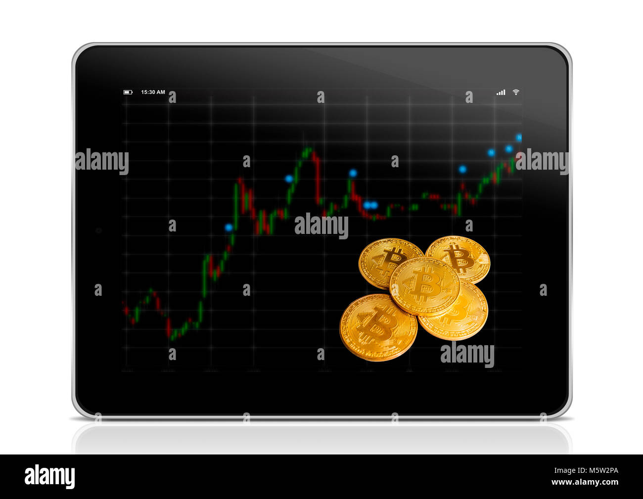 virtual money Bitcoin cryptocurrency. tablet with business chart and ...