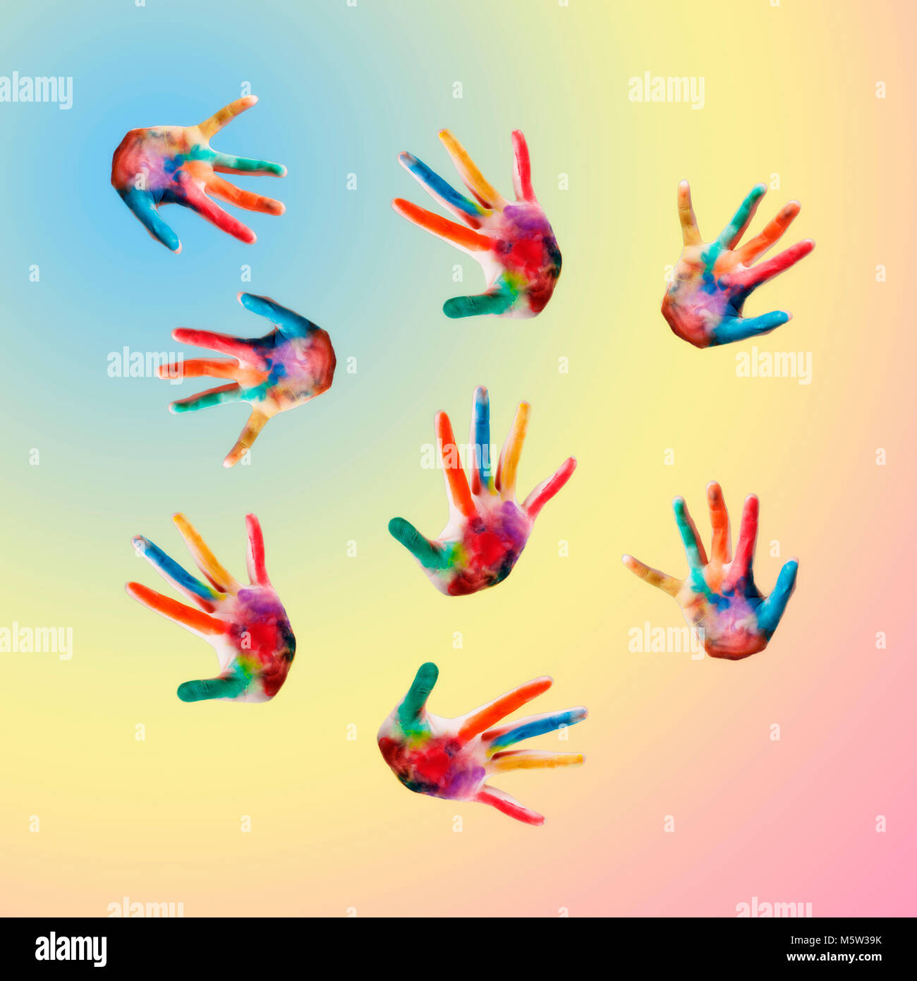 painted colorful hands. Set of colorful hand Stock Photo - Alamy