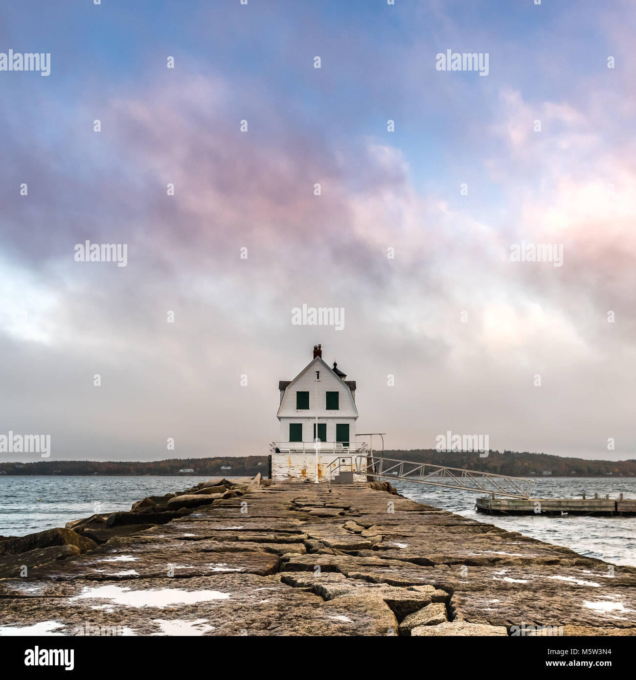 Colorful Clouds Above The Rockland Harbor Breakwater Light Stock Photo ...