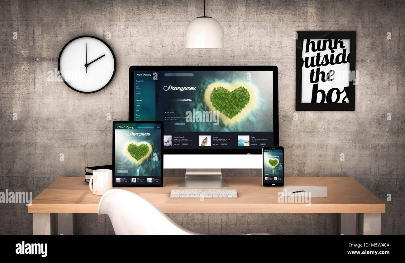 digital generated workplace desktop with digital tablet, computer ...