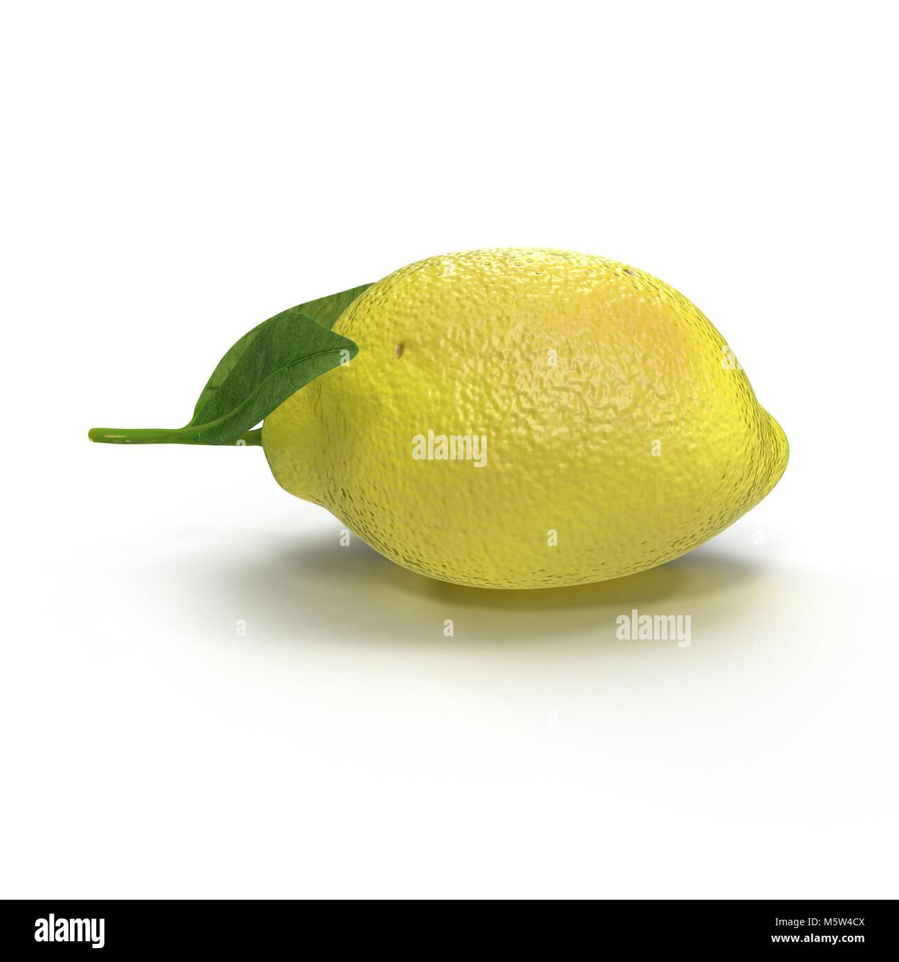Lemon. Fruit with leaves isolated on white. Side view. 3D illustration ...