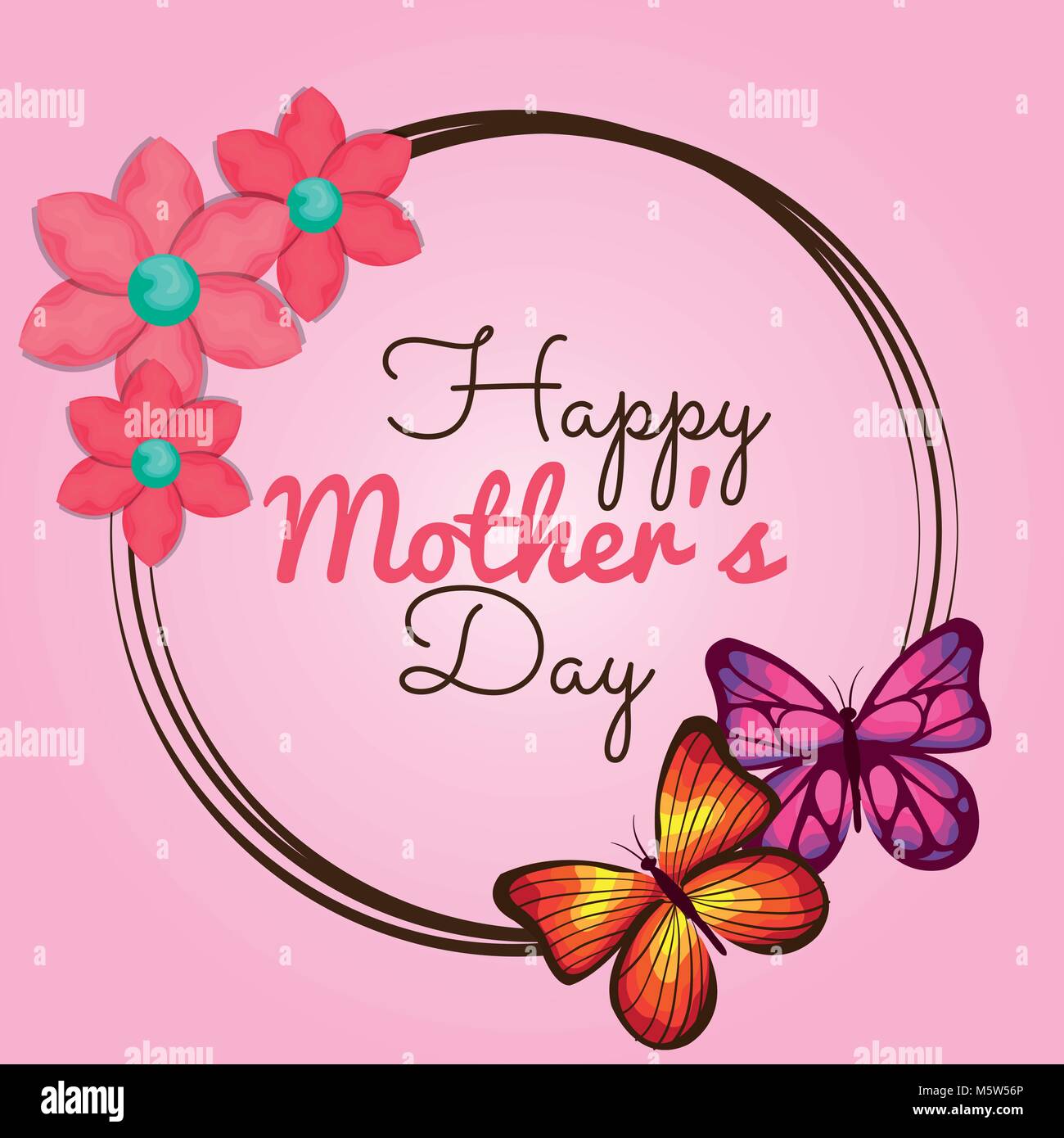 happy mothers day card with butterflies and floral decoration vector ...