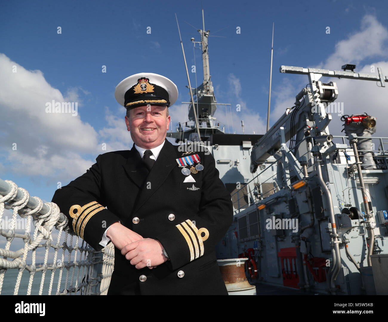 Commander Bob Laverty, Commanding Officer of HMS Forth, the first of ...