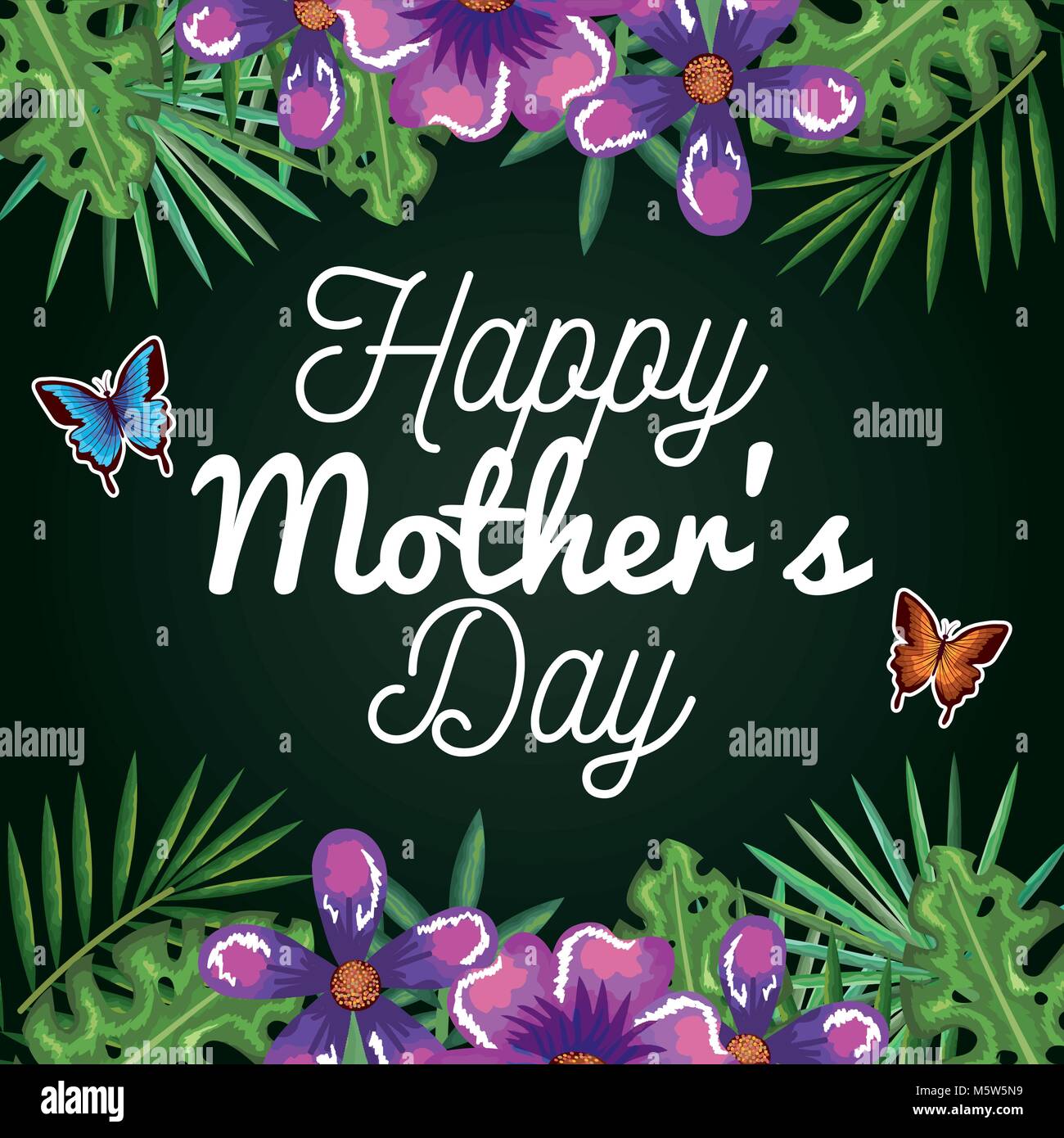 happy mothers day card with butterflies and floral decoration vector ...