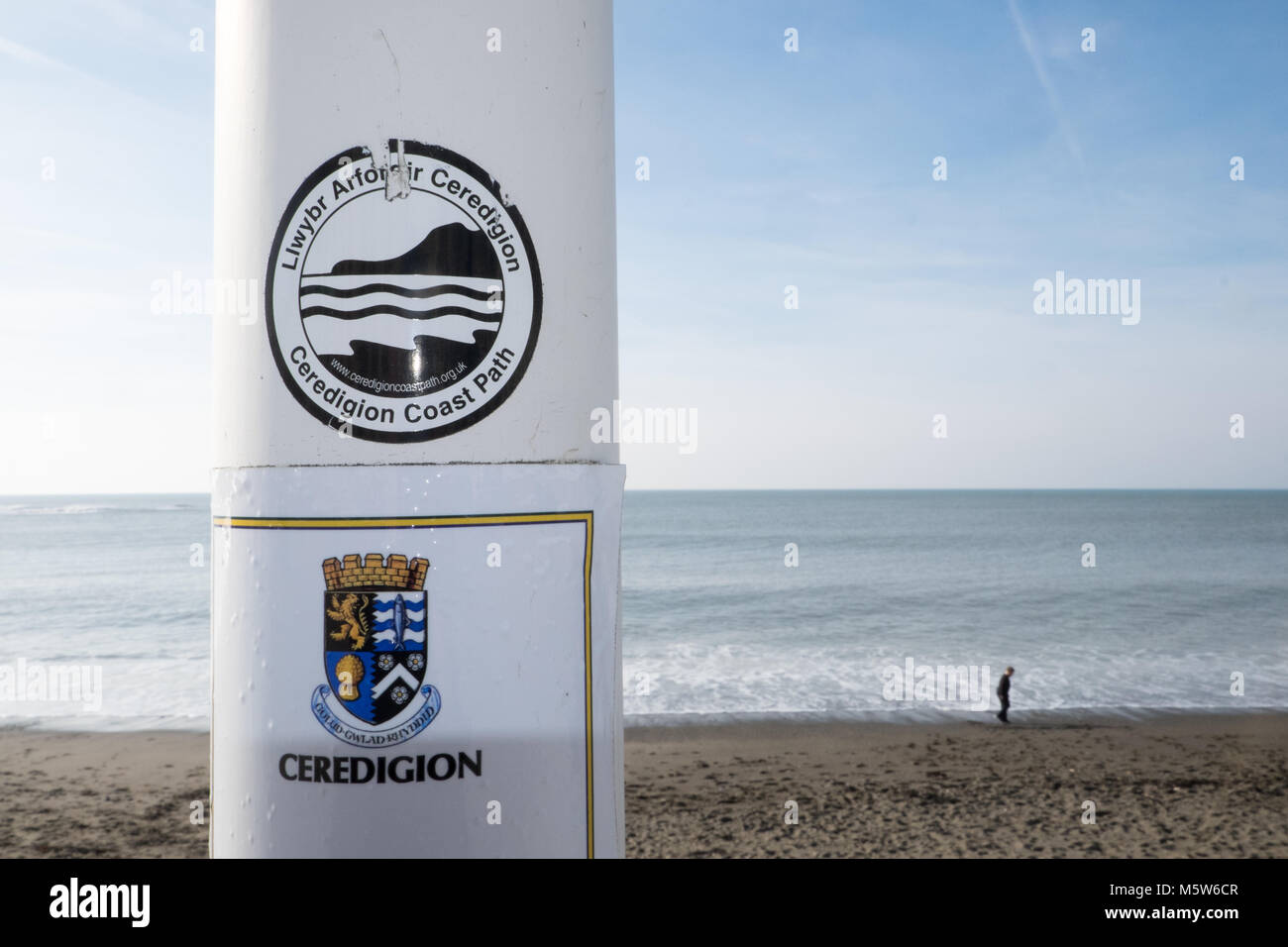 Flagpole,coast path,sign,Aberystwyth Beach,Aberystwyth,Ceredigion ...