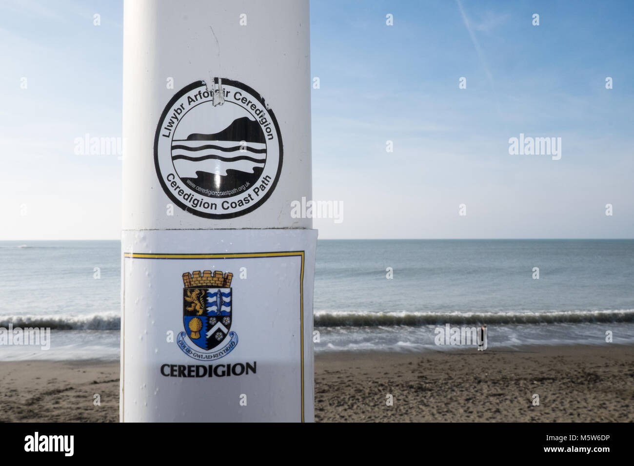 Flagpole,coast path,sign,Aberystwyth Beach,Aberystwyth,Ceredigion ...