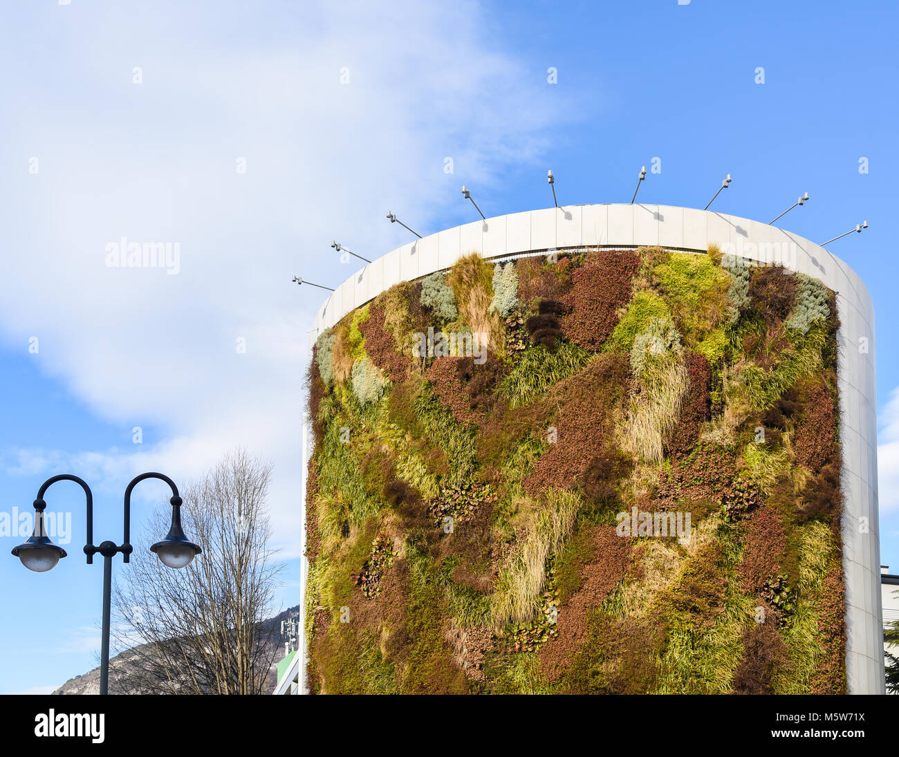 Green building with plants growing on the facade. Ecology and green ...