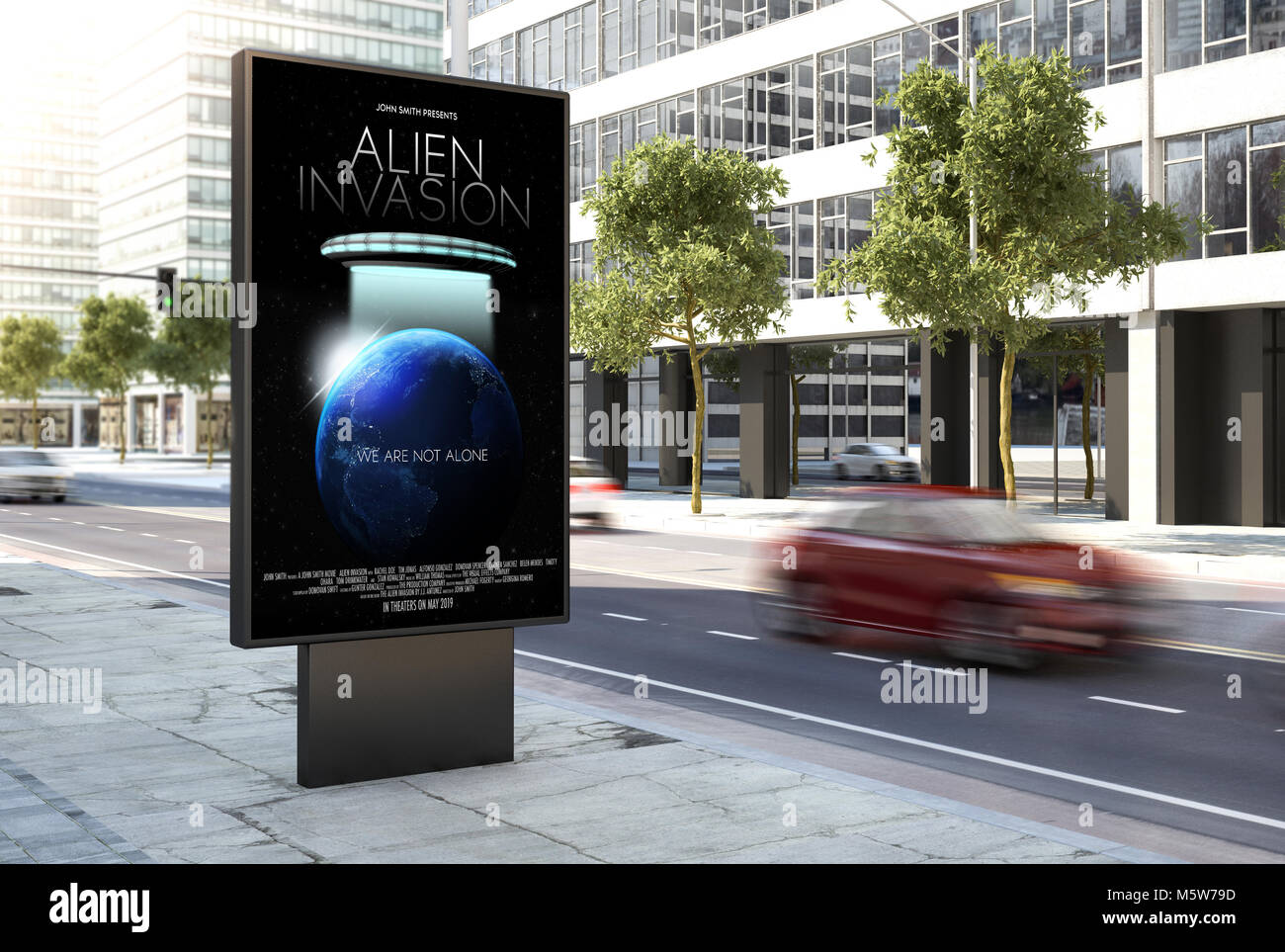 3d rendering movie poster on the city Stock Photo - Alamy