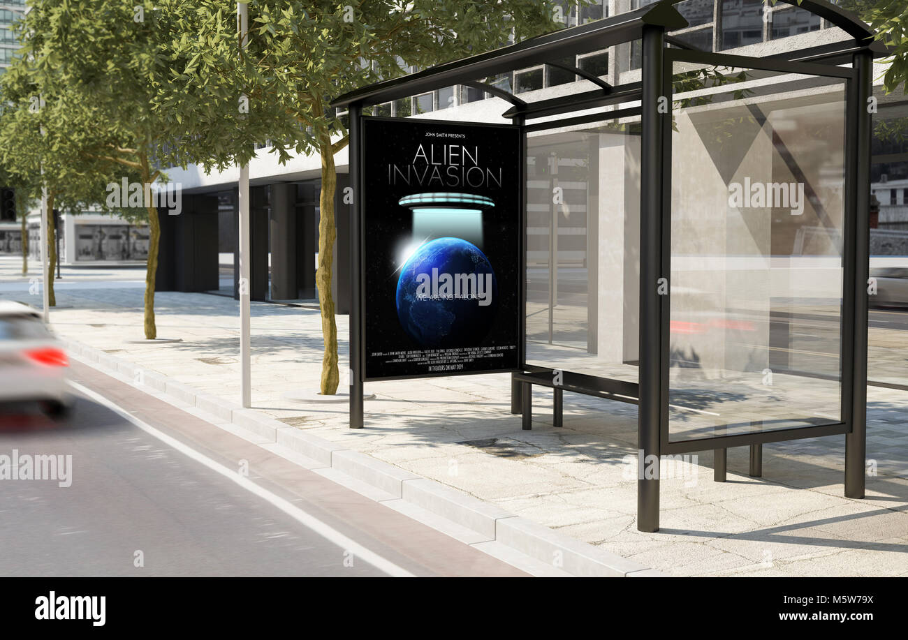 bus stop movie poster billboard 3d rendering Stock Photo - Alamy