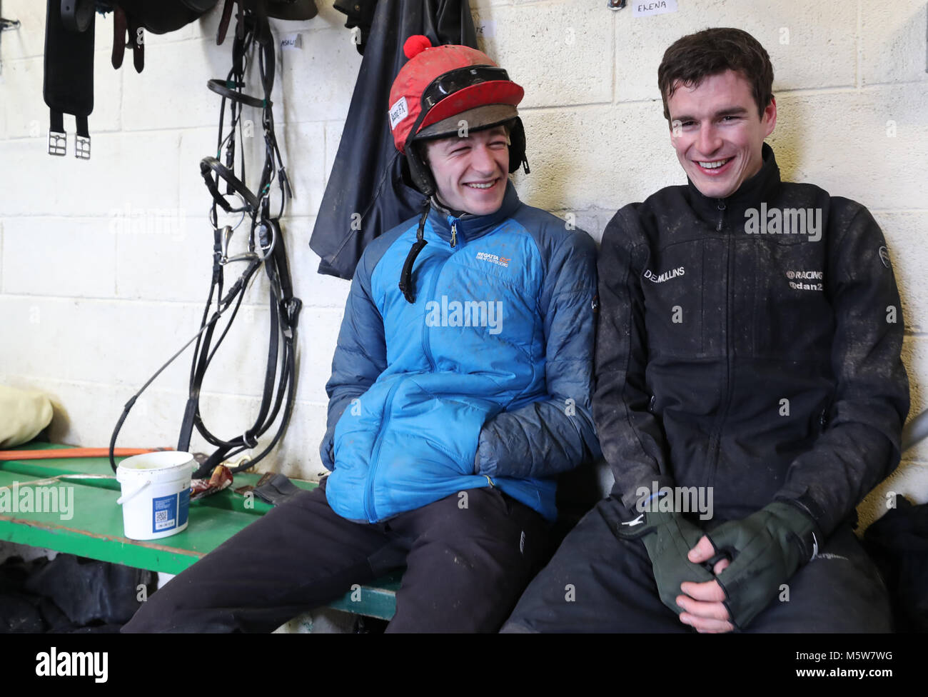 Jockeys David (left) and Danny Mullins (right) during the visit to ...