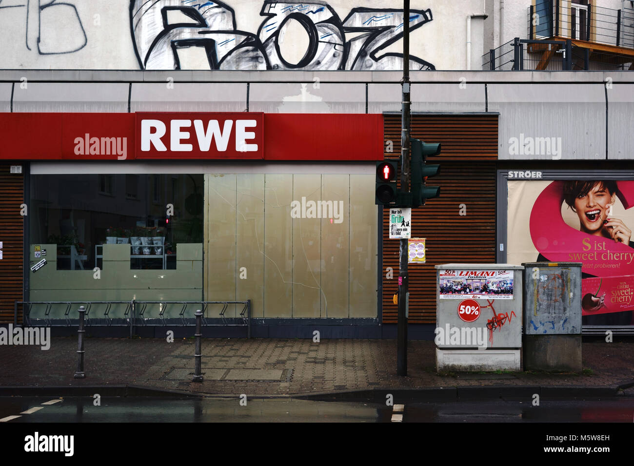 Frankfurt, Germany - February 11, 2018: The REWE food market with a ...