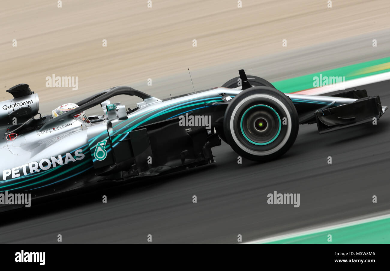 Mercede's Lewis Hamilton during day one of pre-season testing at the ...