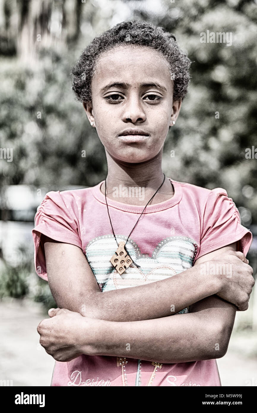 ETHIOPIA,LALIBELA-CIRCA JANUARY 2018--unidentified young girl in the ...