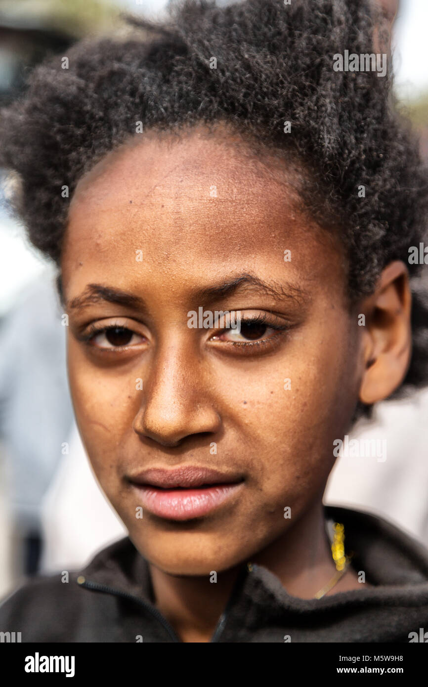 ETHIOPIA,LALIBELA-CIRCA JANUARY 2018--unidentified young girl in the ...