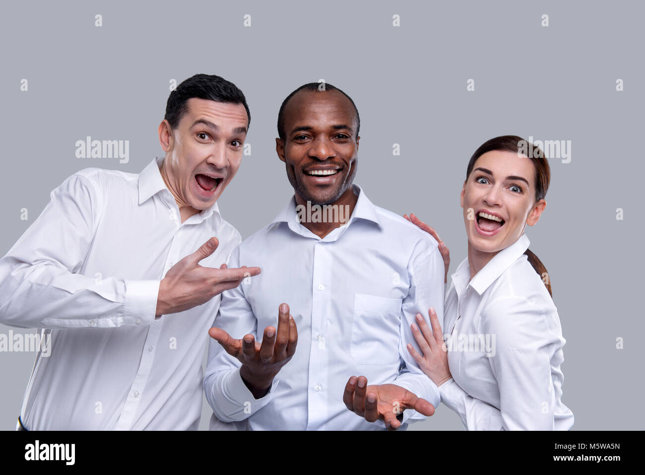 Joyful co-workers having fun and laughing Stock Photo - Alamy
