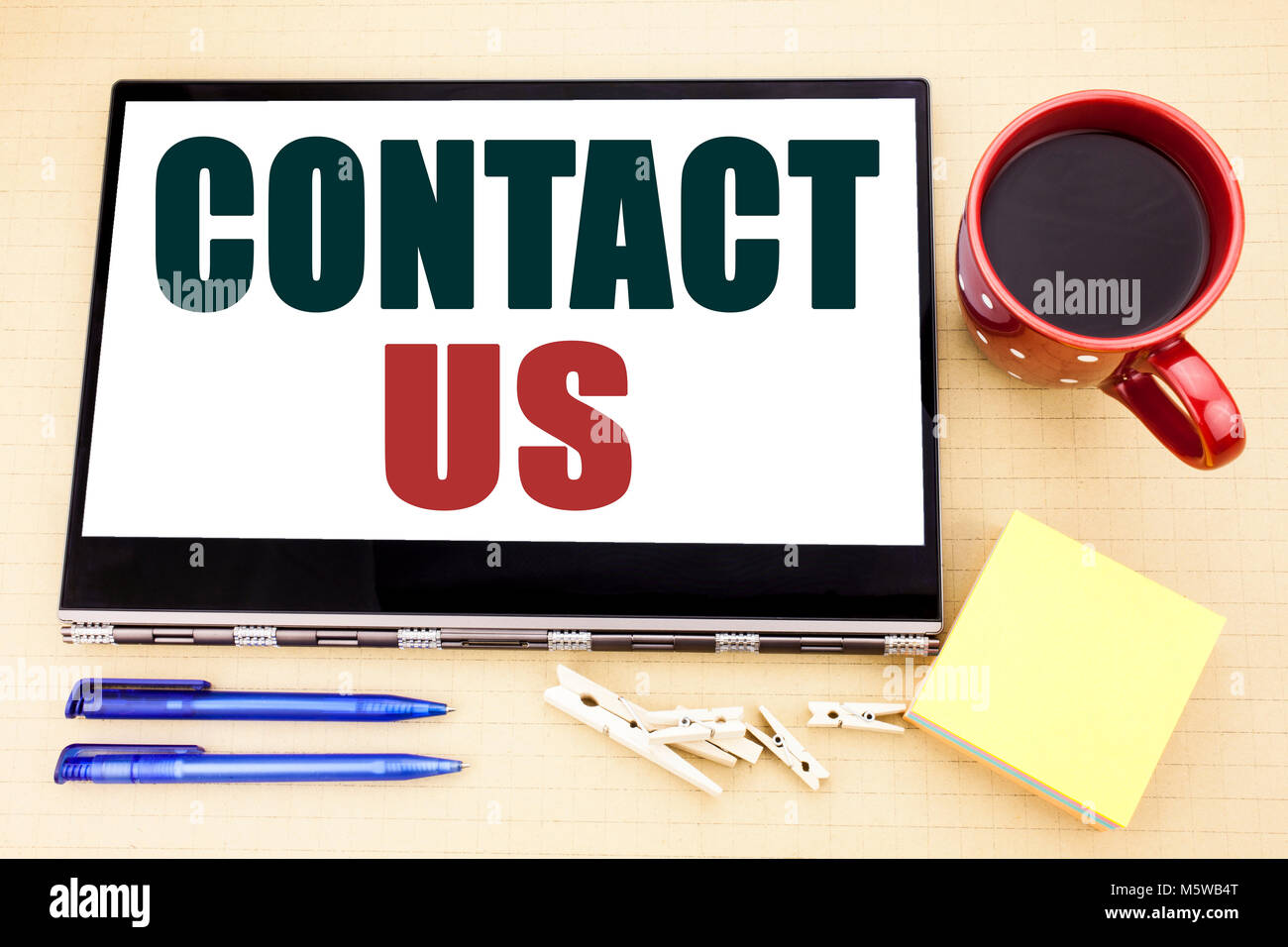 Hand writing text caption inspiration showing Contact Us. Business ...