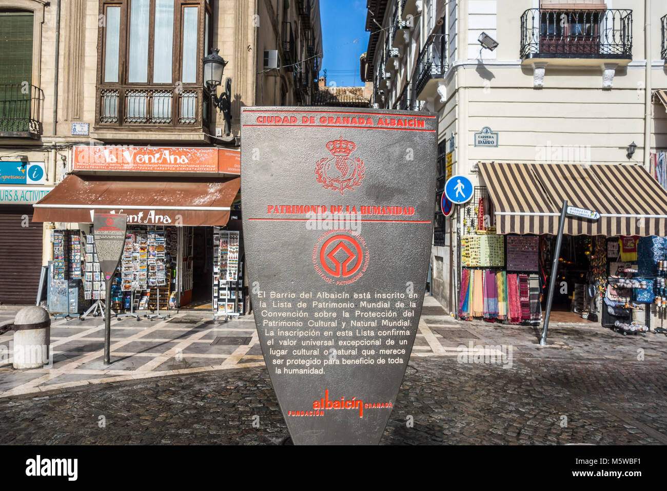 City information sign El Albaicin neighborhood.Granada, Spain Stock ...