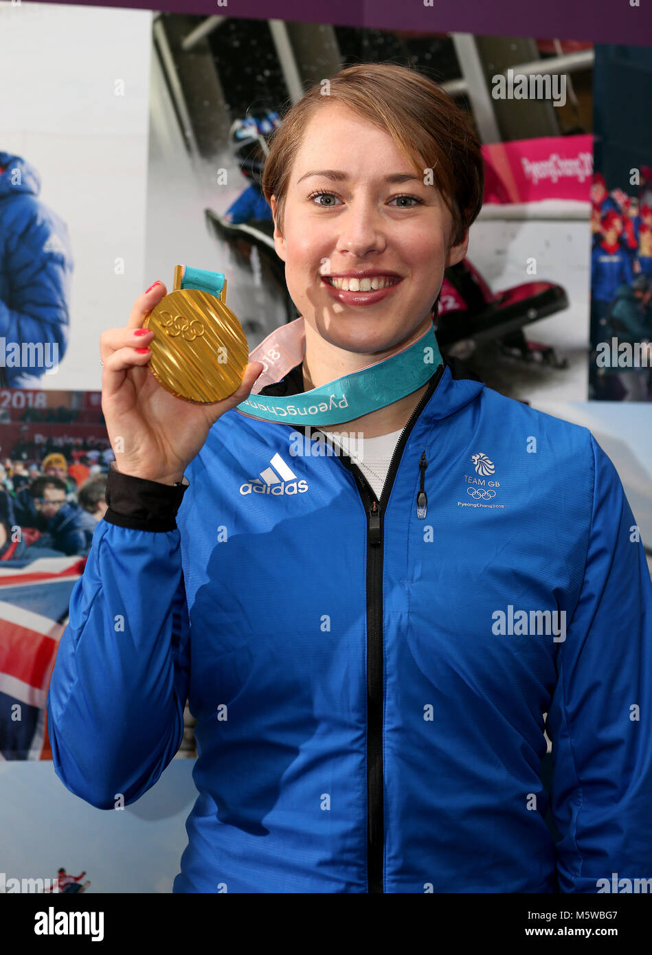 Lizzy Yarnold with her gold medal after Team GB arrive at Heathrow ...
