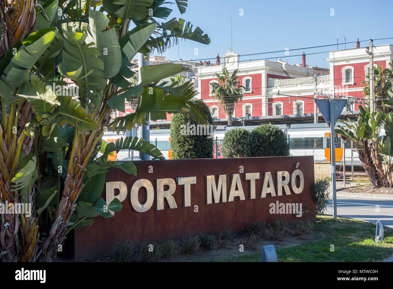 Port area sign train station,Mataro,Spain Stock Photo - Alamy