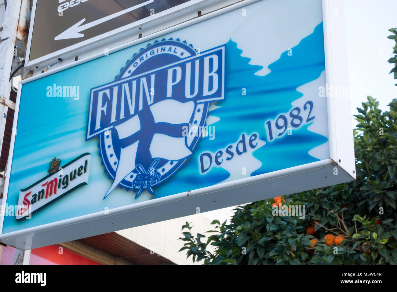 Pub sign Finn pub, since 1982 in Torremolinos,Spain Stock Photo - Alamy
